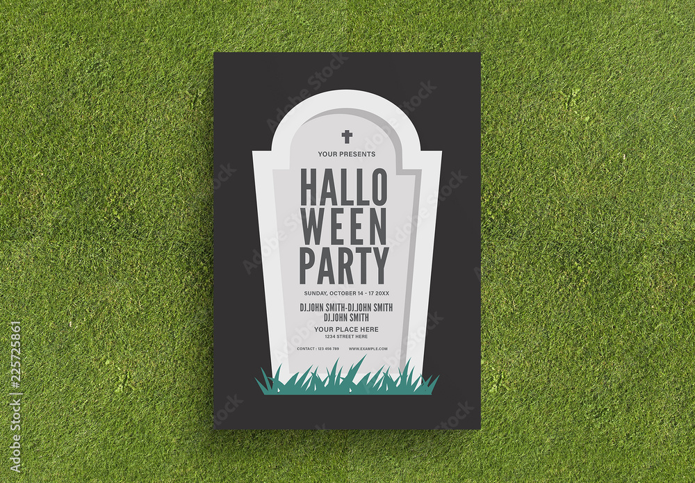 Halloween Party Flyer Layout with Tombstone Illustration Stock Template ...