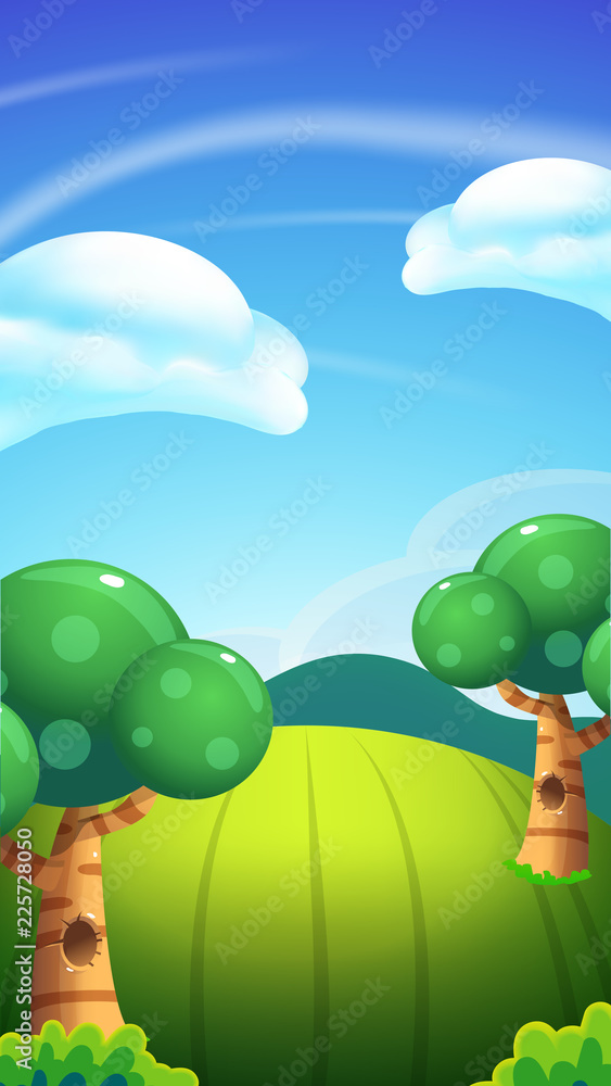 Cartoon Nature Landscape, Bright Sunny Day Illustration , Vertical Size ...
