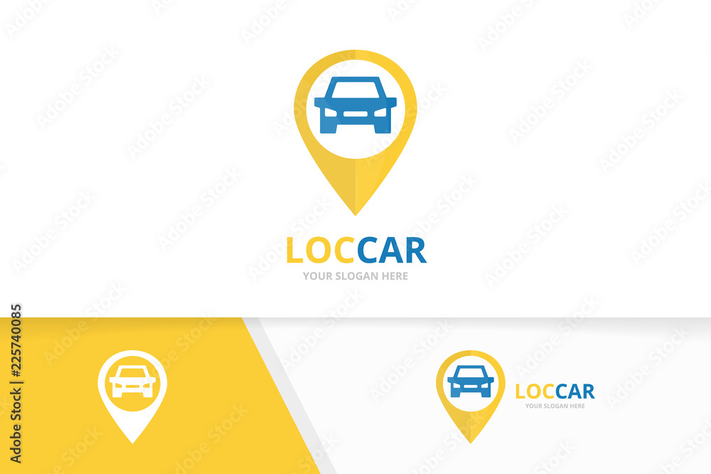 Vector car and map pointer logo combination. Vehicle and gps locator ...