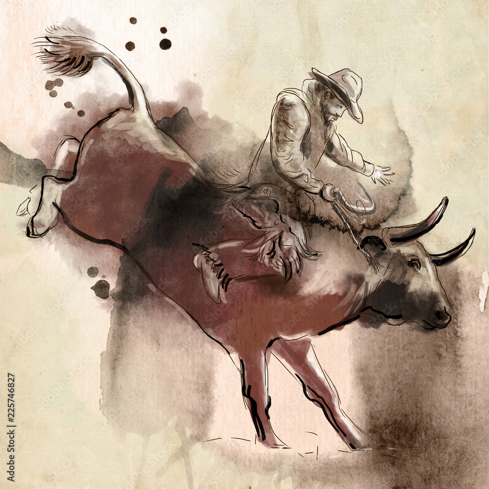 Rodeo. An hand drawn illustration. Freehand drawing, painting. Stock ...