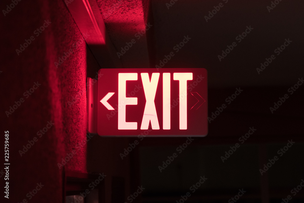 Exit Sign glowing Stock Photo | Adobe Stock