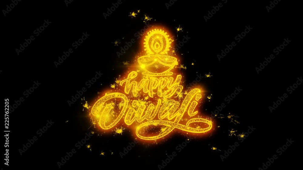 Happy Diwali text with Golden Shining Glitter Star Dust Wave of Trail ...