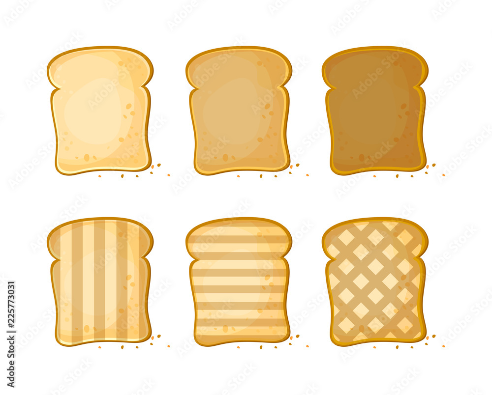 White bread, Set of 6 slices toast bread, vector illustration isolated ...
