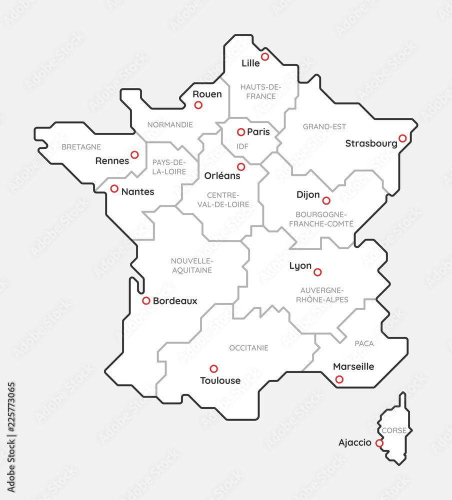 Carte de France, des régions et des principales villes Stock Vector | Adobe Stock