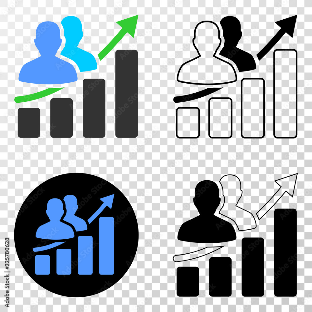 People growing chart EPS vector pictogram with contour, black and ...