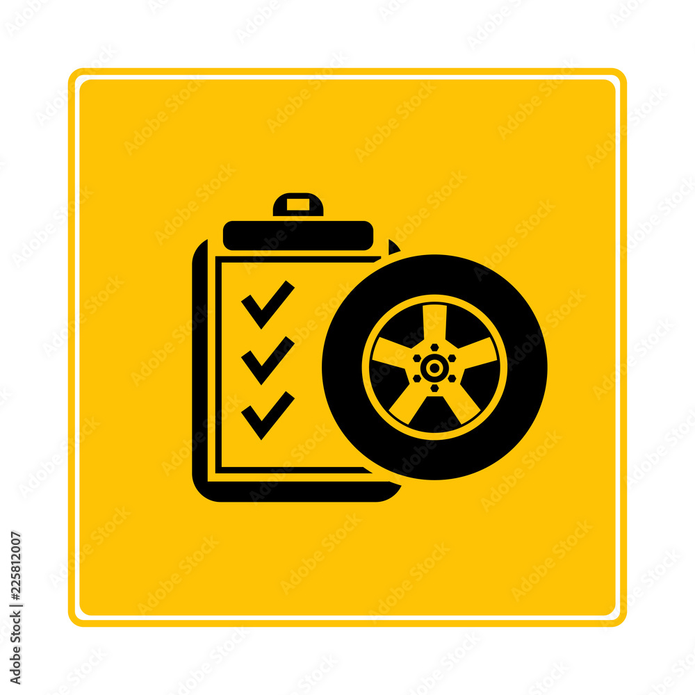 car tire check list symbol in yellow background Stock Vector | Adobe Stock