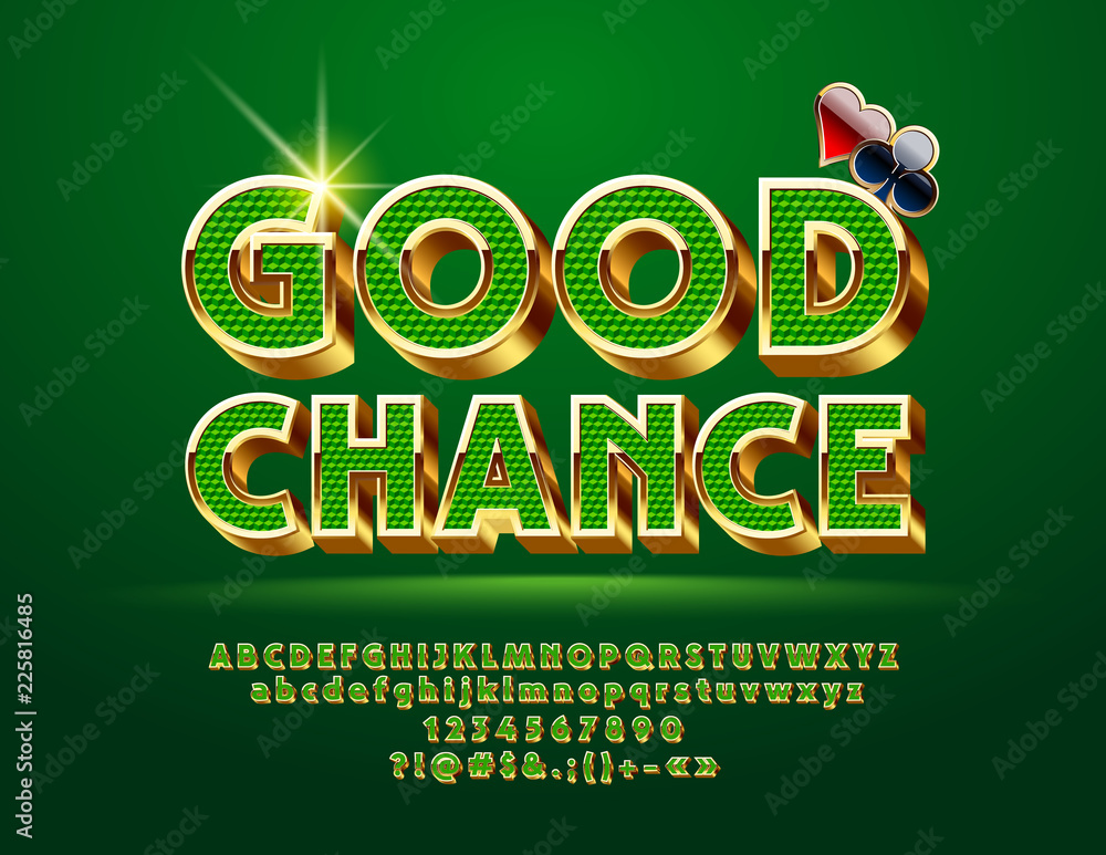 Vector casino sign Good Chance. Chic Golden Alphabet Letters, Numbers ...