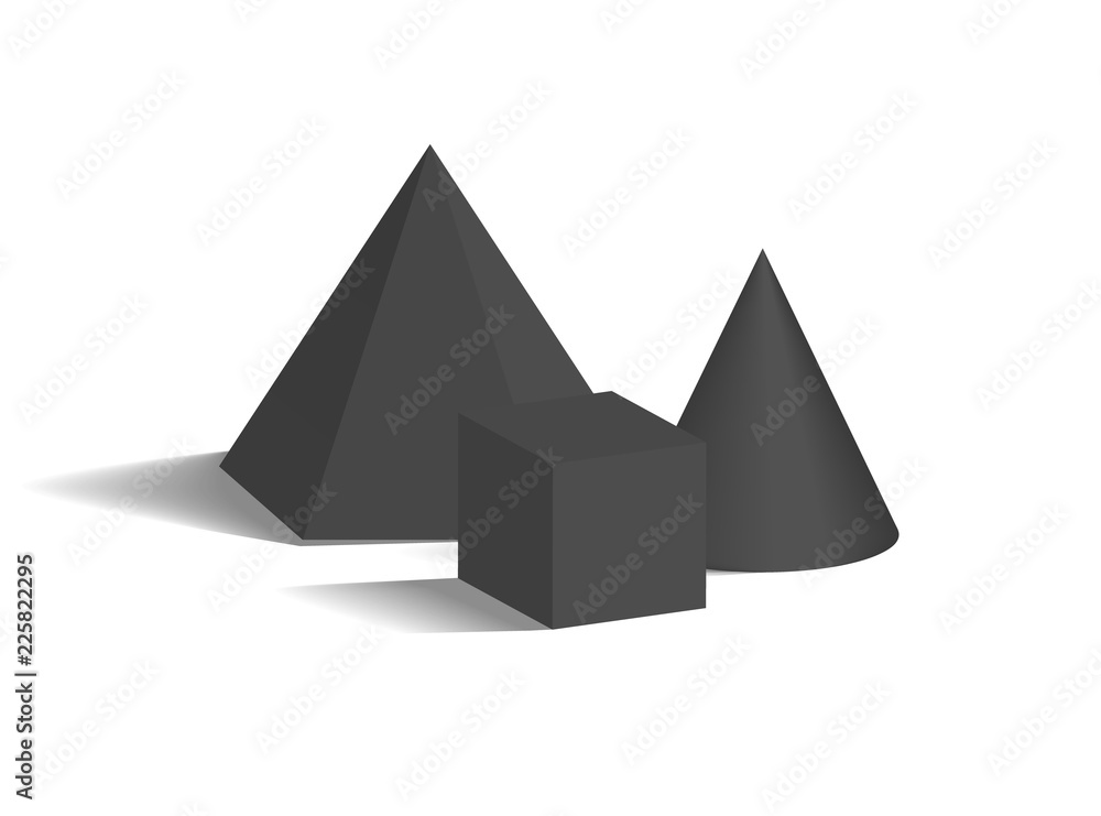 Small Cone, Square Pyramid and Cube 3D Shapes Stock Vector | Adobe Stock
