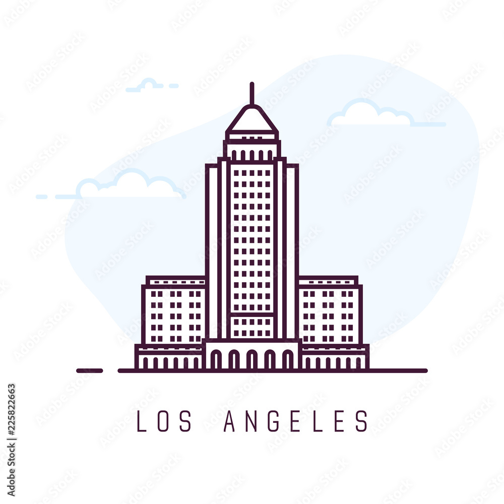 Vecteur Stock Los Angeles city line style illustration. Famous city ...