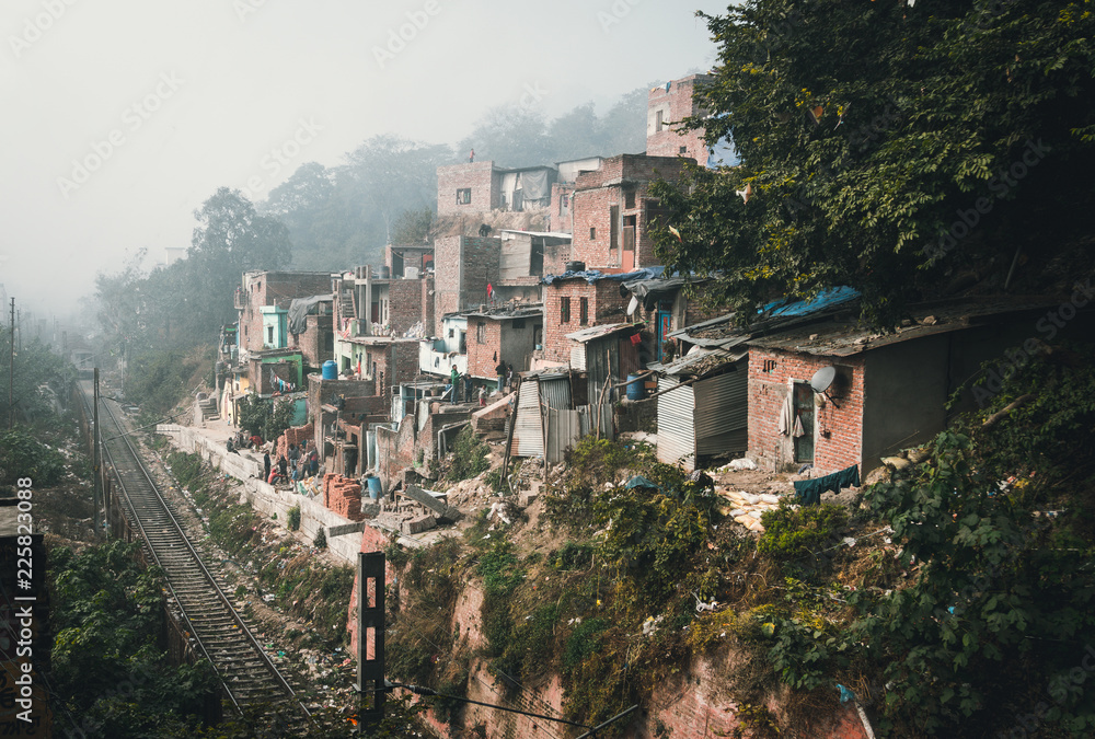 Illustration of the life of the poor in the Indian ghetto. Stock Photo ...