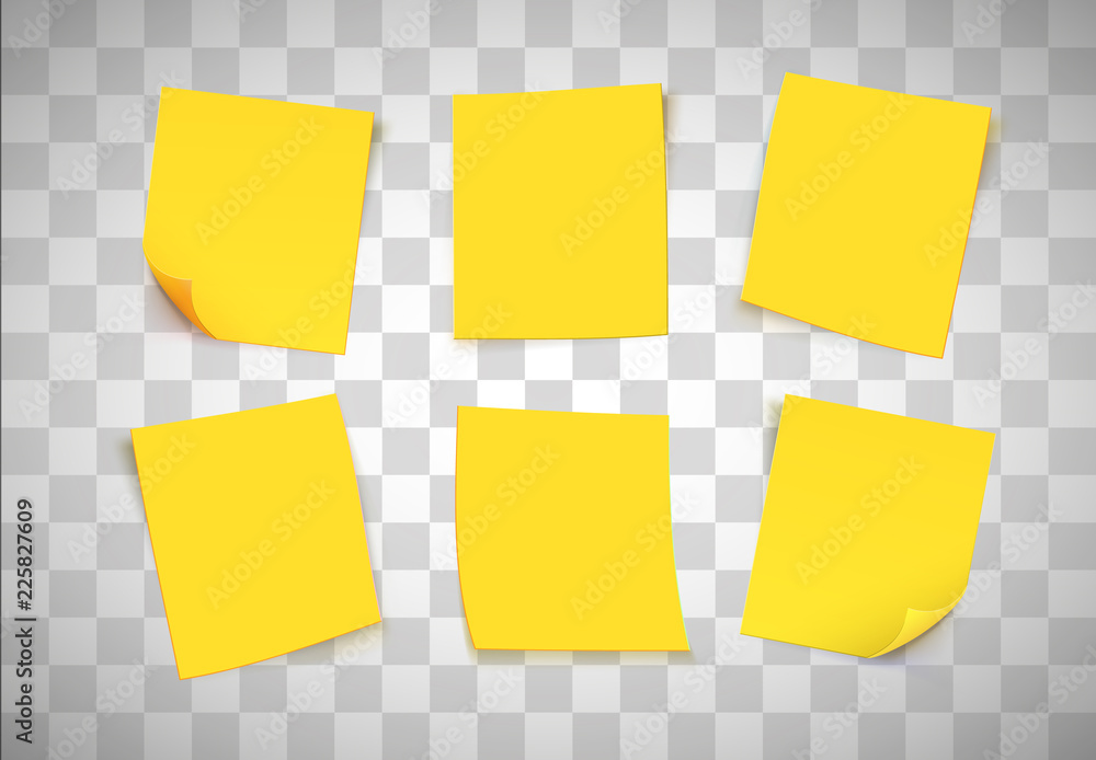 Yellow paper notes on transparent background. Post it note. Vector ...