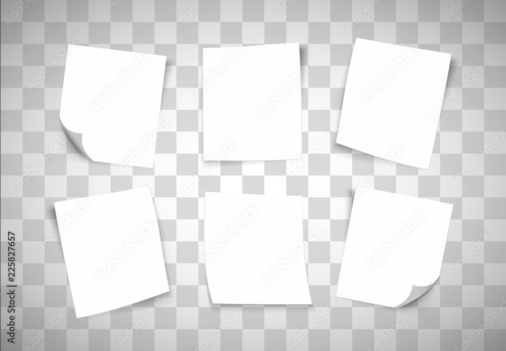 White paper notes on transparent background. Post it note. Vector ...