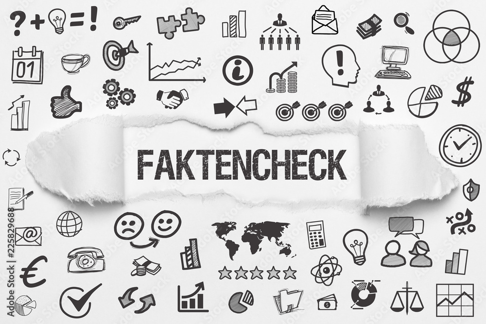 Faktencheck / weißes Papier mit Symbole Stock Photo | Adobe Stock