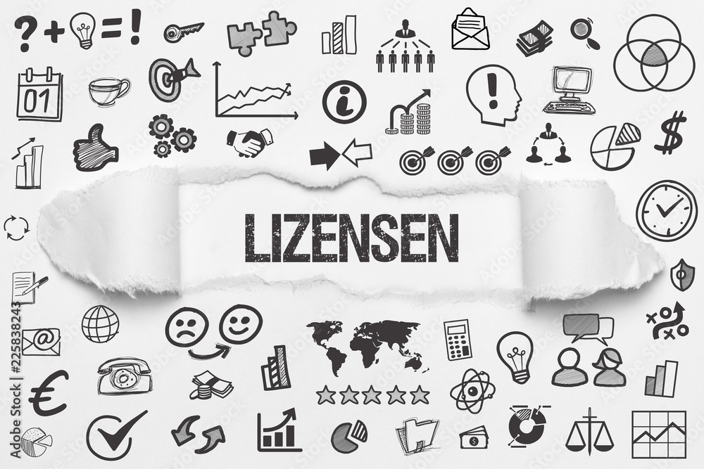 Lizensen / weißes Papier mit Symbole Stock Photo | Adobe Stock