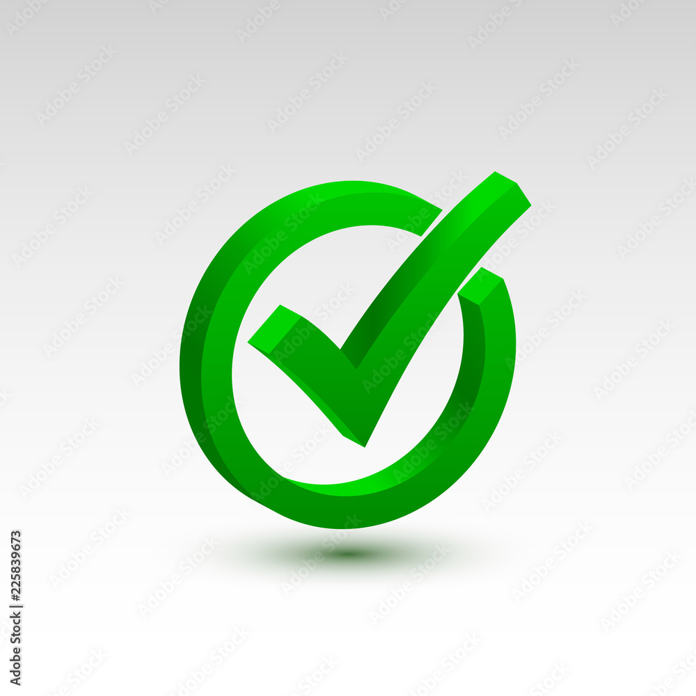 Check icon 3d, sign ok color green. Vector illustration Stock Vector ...