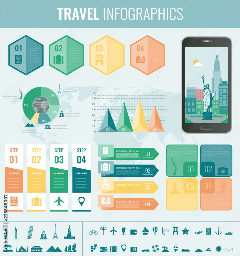 Travel and Tourism. Infographic set with charts and other elements ...