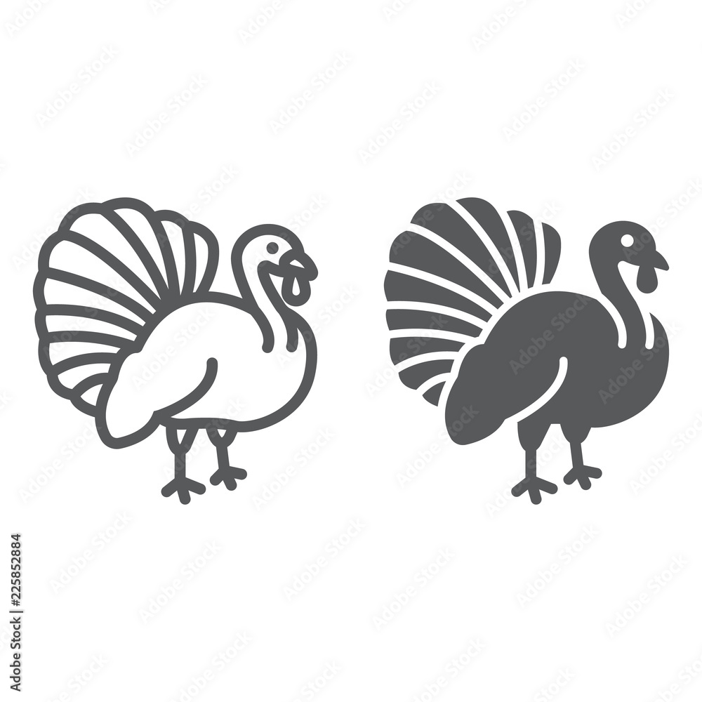 Turkey bird line and glyph icon, animal and farm, poultry sign, vector ...