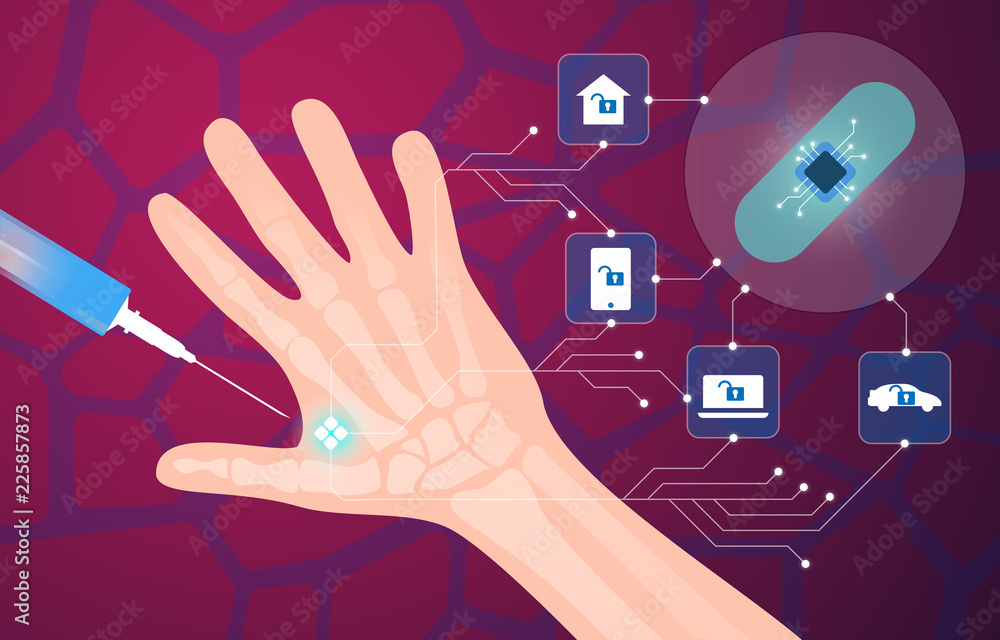 Human Microchip Implant In Hand Vector Illustration Stock Vector