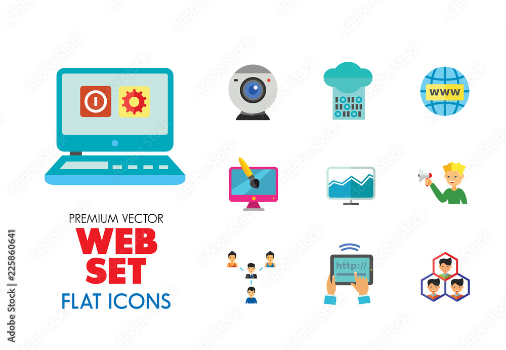 Web Icon Set. Internet Data Flow Web Camera Online Recruitment Server ...