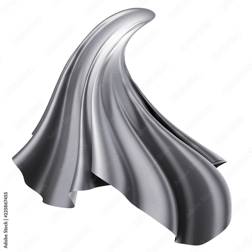 3d render, abstract folded cloth, metallic foil, soaring fabric, unveil ...