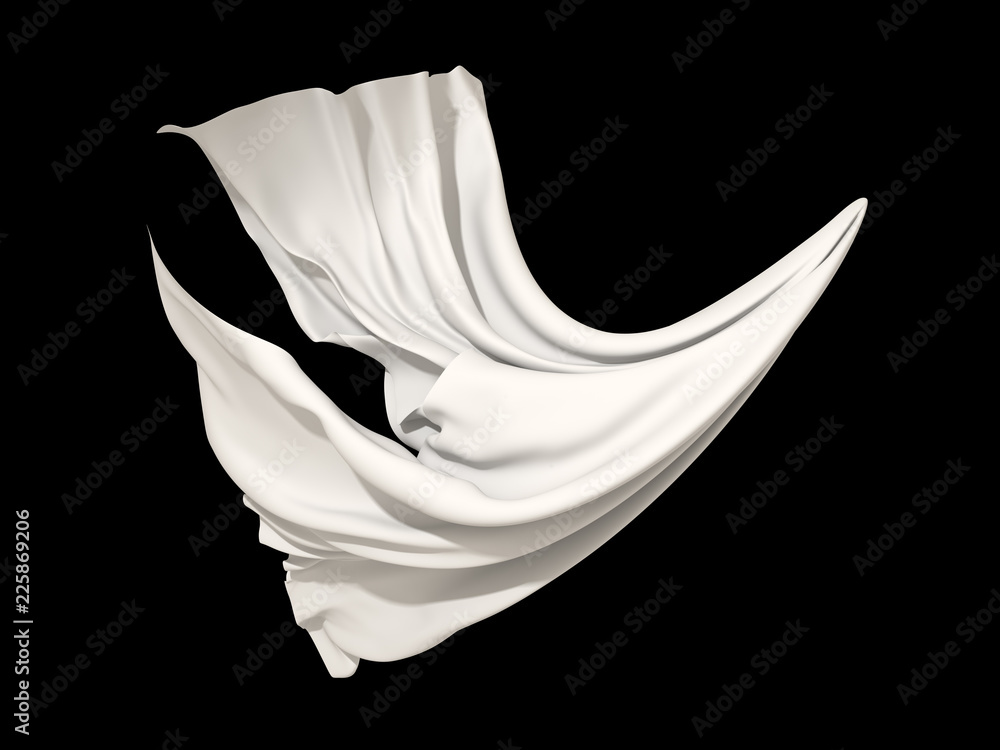 3d render, abstract fashion background, floating white folded cloth ...