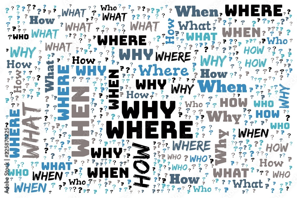 Word Cloud - Who, What, Where, When, Why and How on white background ...