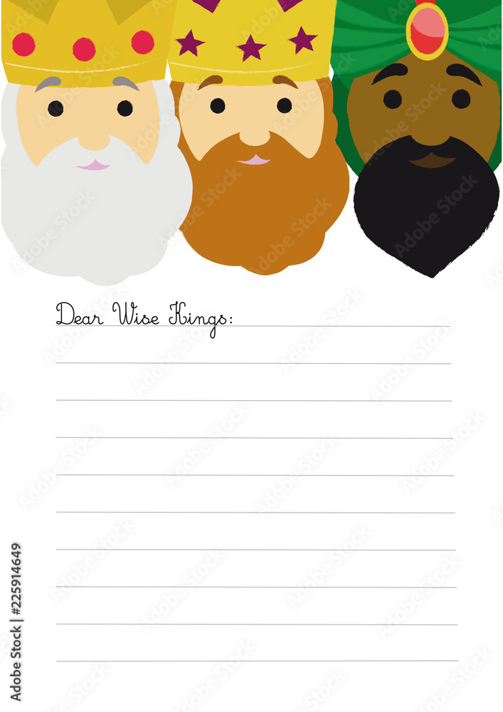 Cute Three Wise Kings letter template with lines to write asking for ...