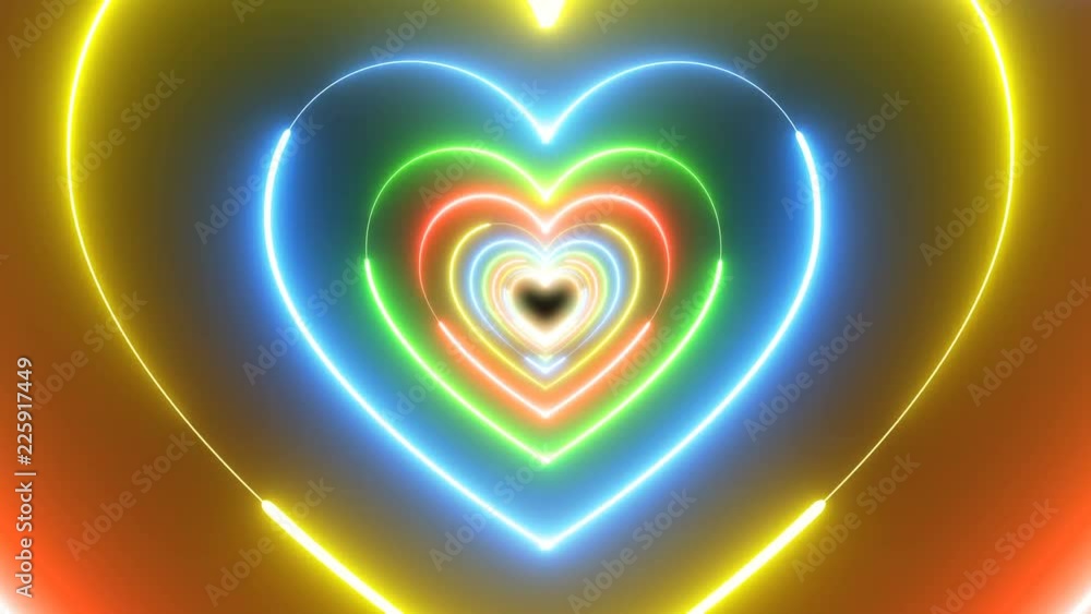 Hearts neon tunnel loop. Abstract Lights Background, multicolor neon ...