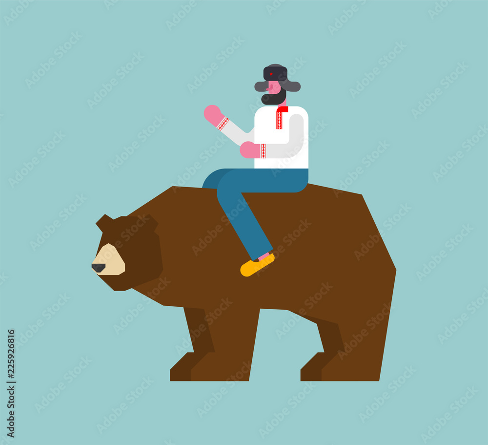 Russian man riding bear. National folk beast from Russia Stock Vector ...