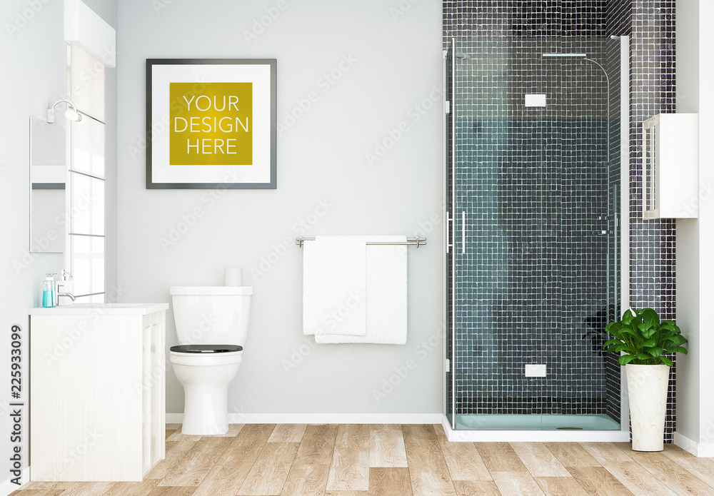 Square Frame in Bathroom Mockup Stock Template | Adobe Stock