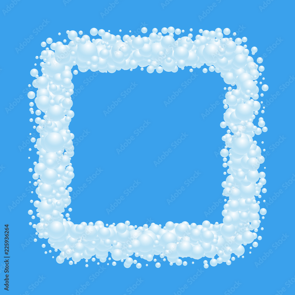 Bubbles abstract frame on blue background. Texture of foam border ...