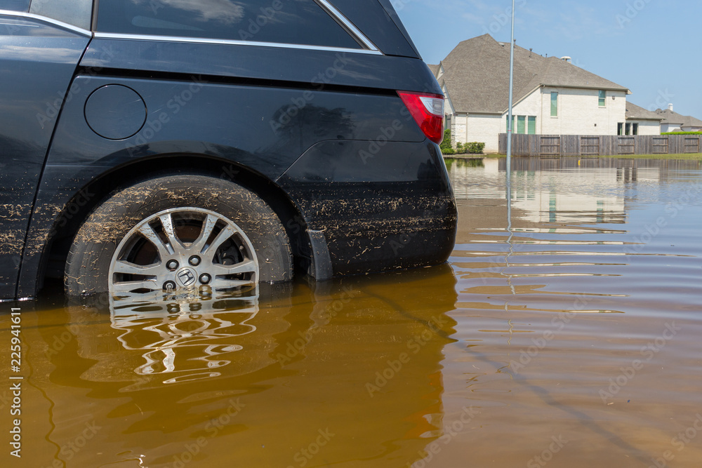 Car submerged in Texas, US during hurricane Harvey. Water could enter ...