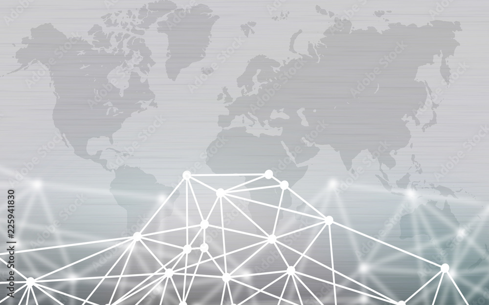 Cyber security graphic with white lines and points and grey metallic ...