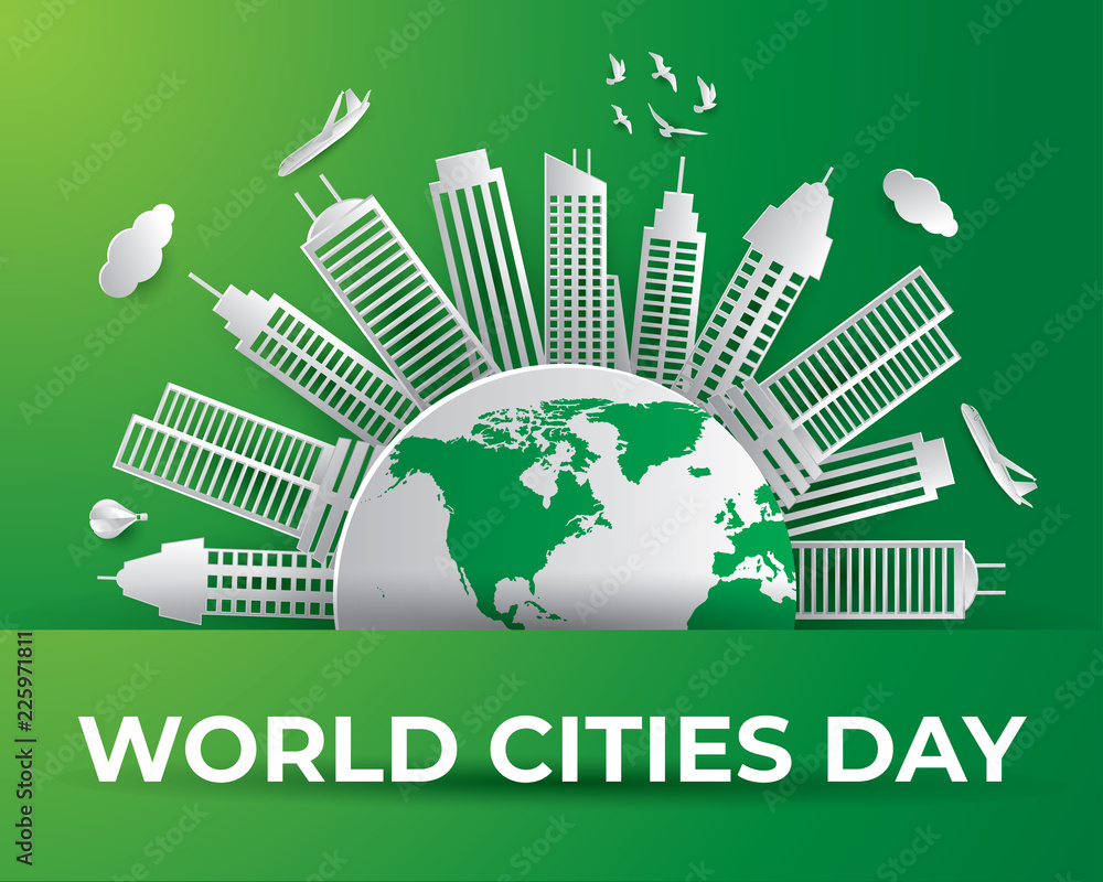 world cities day illustration vector,world cities day paper art ...
