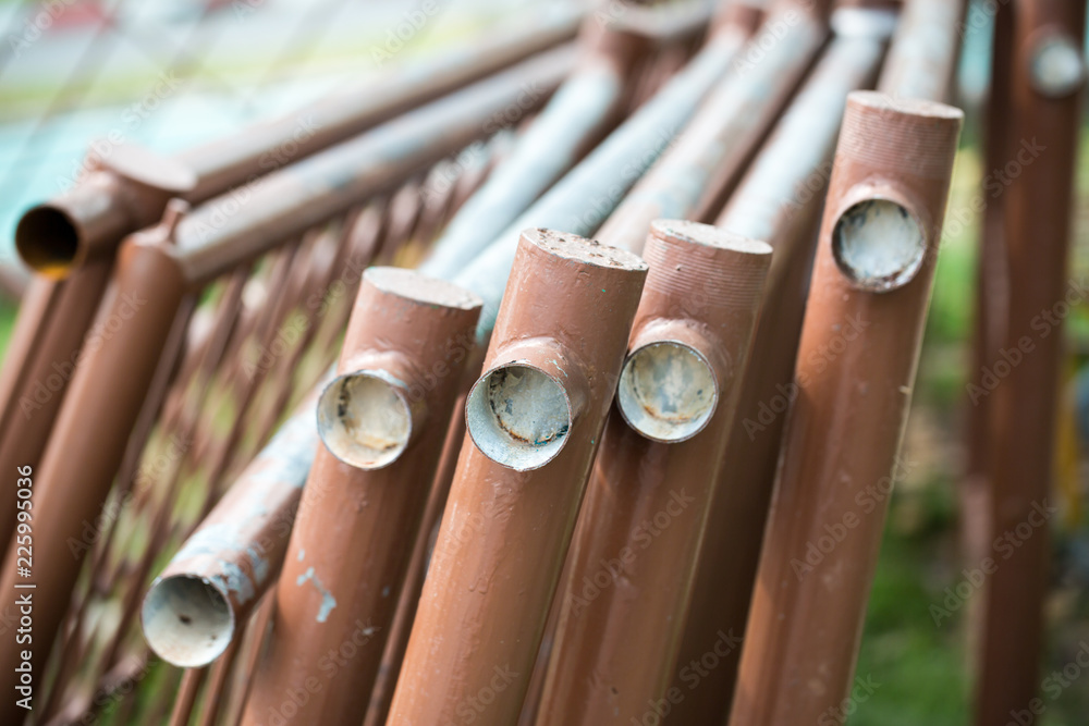 Pile of pipe old fence waiting for renovate between renovating house ...