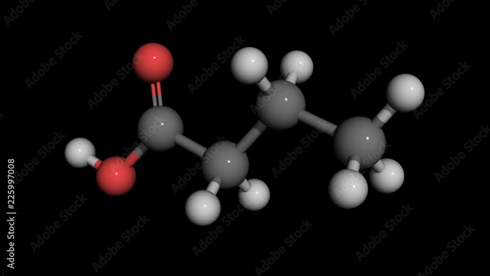 butyric acid molecule model rotating. Butyric acid is found in milk ...