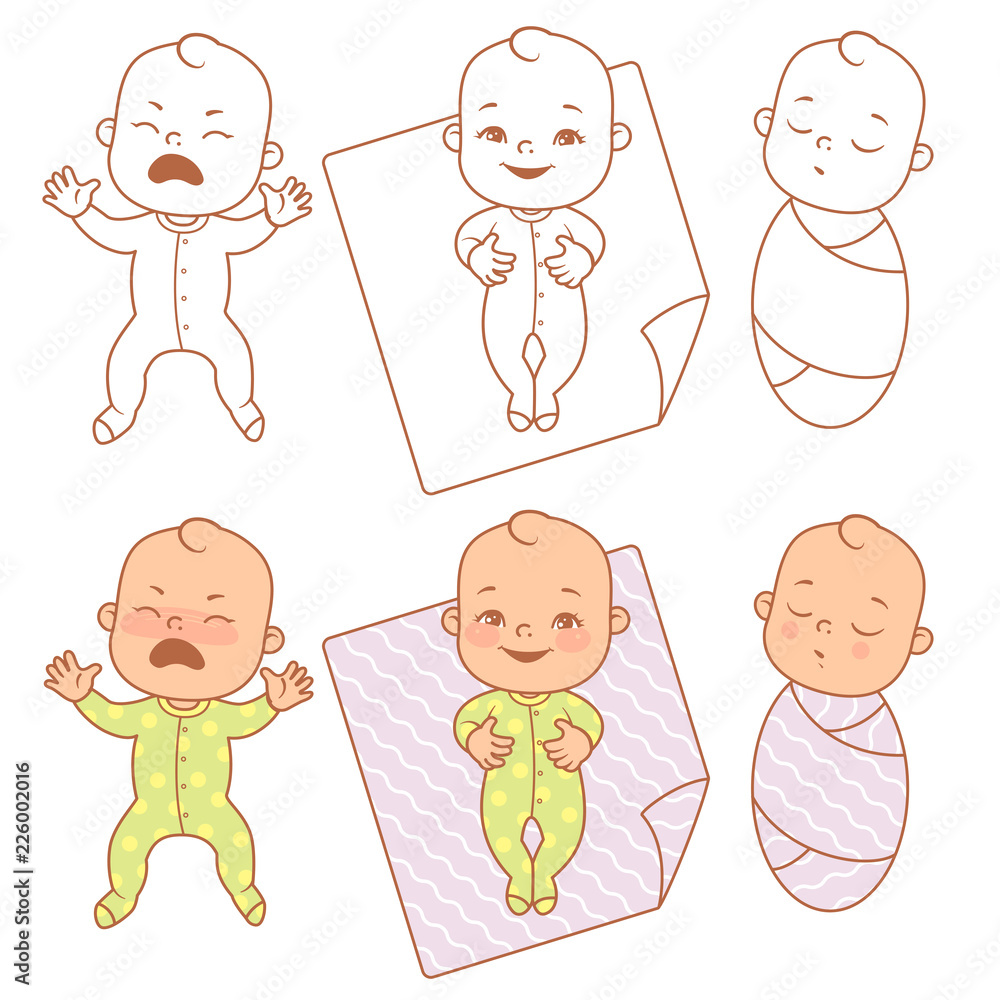 little baby cry, smile, sleep. Nervous baby and after - calm peaceful ...