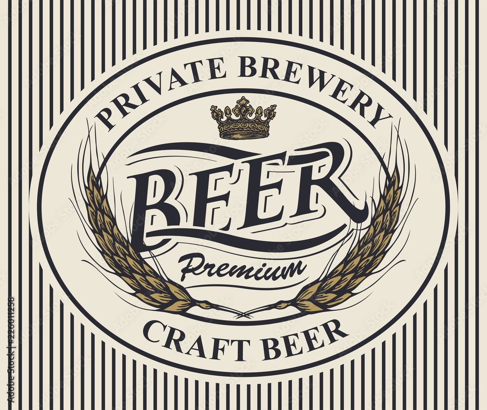 Vector label or banner for craft beer and brewery on striped background ...
