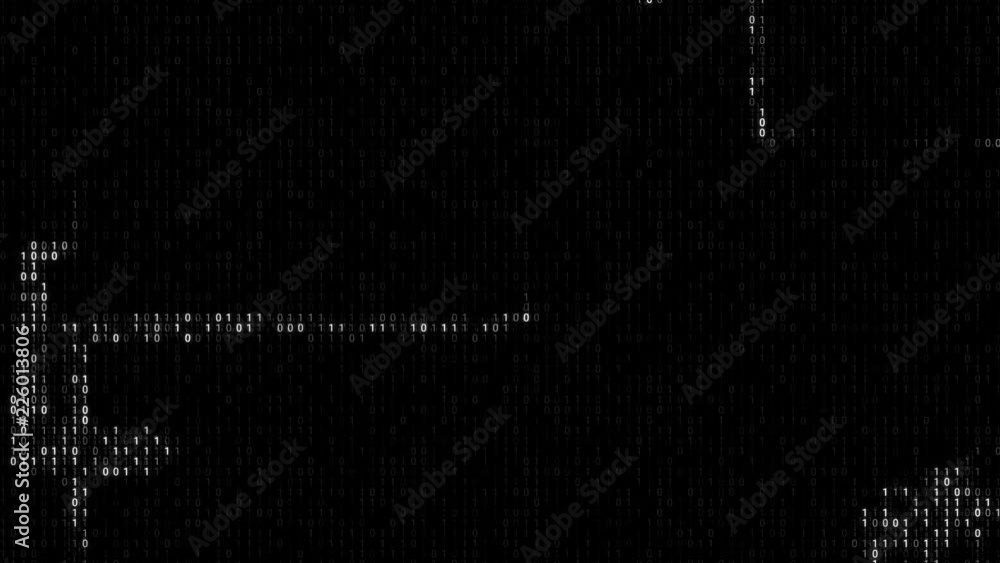 3d render abstract background with binary digits. Zero and one digits. Random change of digit ...