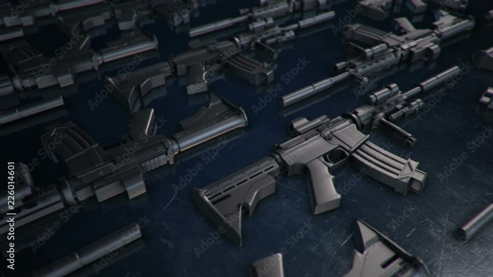 Animation of slow moving different firearms. Weapons: rifles, semi ...