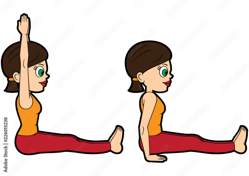 Yoga asana set staff pose/ Illustration cartoon girl doing dandasana ...