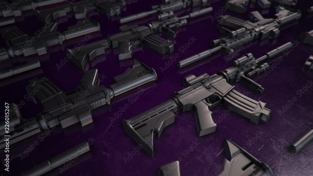Animation of slow moving different firearms. Weapons: rifles, semi ...