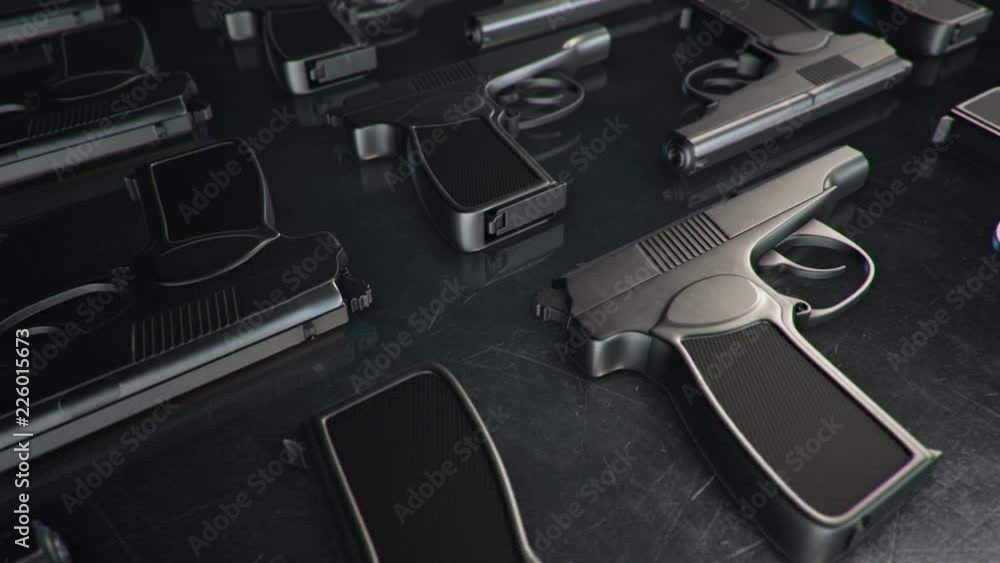 Animation of slow moving different firearms. Weapons: rifles, semi ...