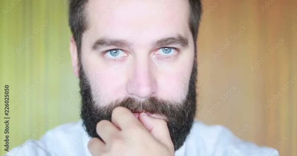 Closeup portrait nervous stressed young man student feels awkward ...