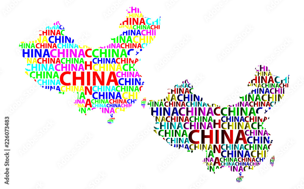 Sketch China letter text map, People's Republic of China (PRC) - in the ...