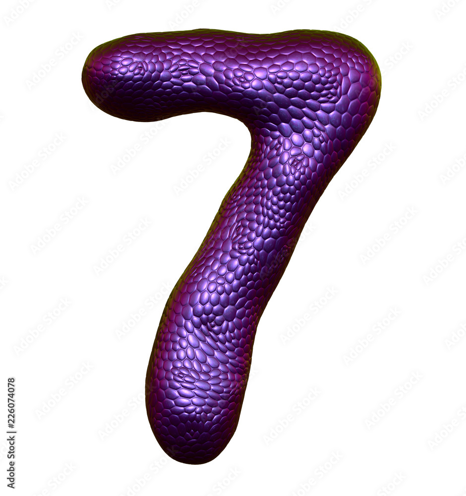 Number 7 seven made of natural purple snake skin texture isolated on ...