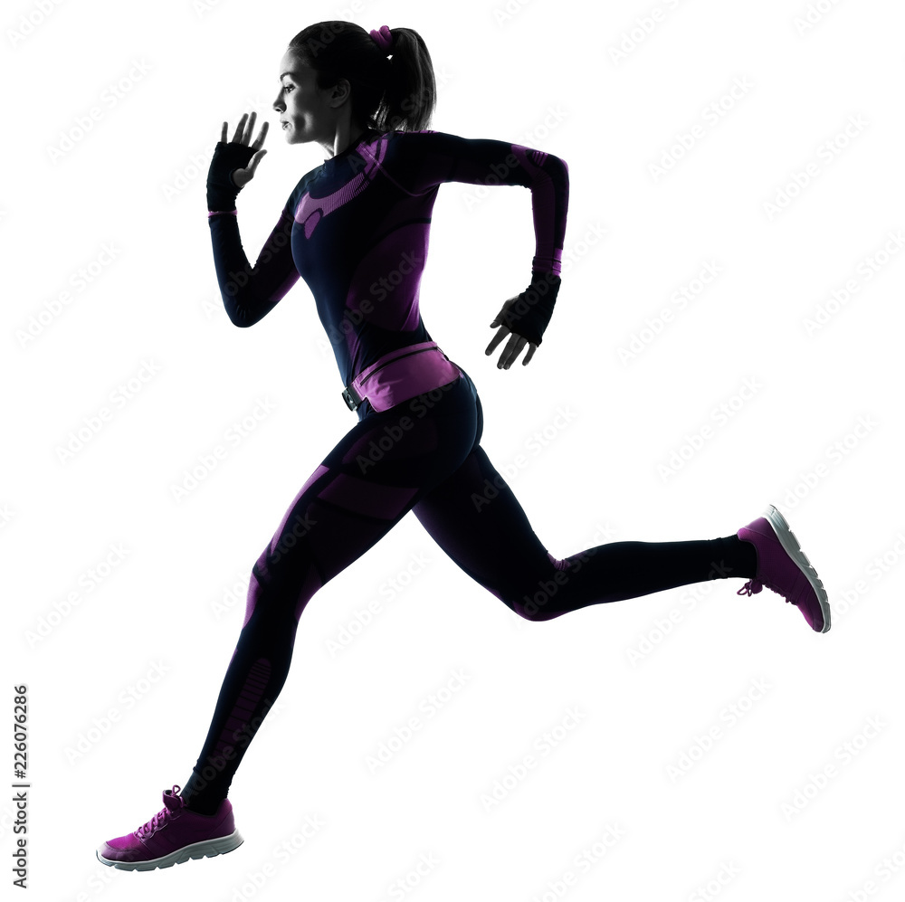 one young caucasian woman runner running jogger jogging isolated ...