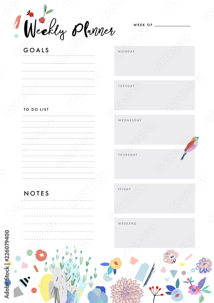 Weekly Planner. Organizer and Schedule with place for Notes, Goals and ...