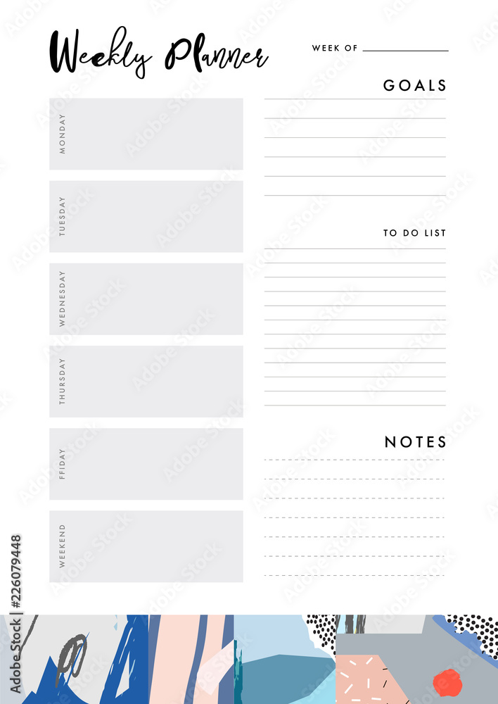 Weekly Planner. Organizer and Schedule with place for Notes, Goals and ...