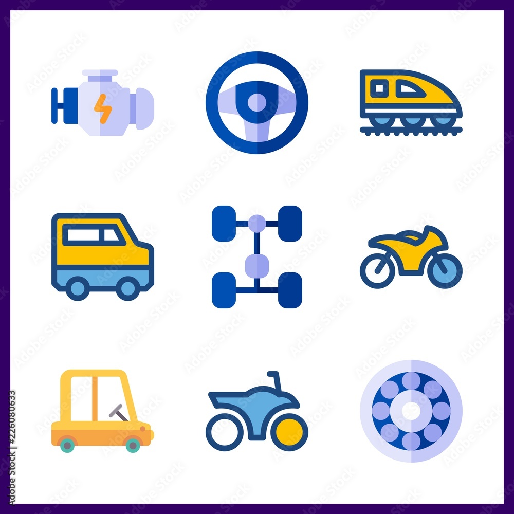 9 vehicle icon. Vector illustration vehicle set. train and engine icons ...